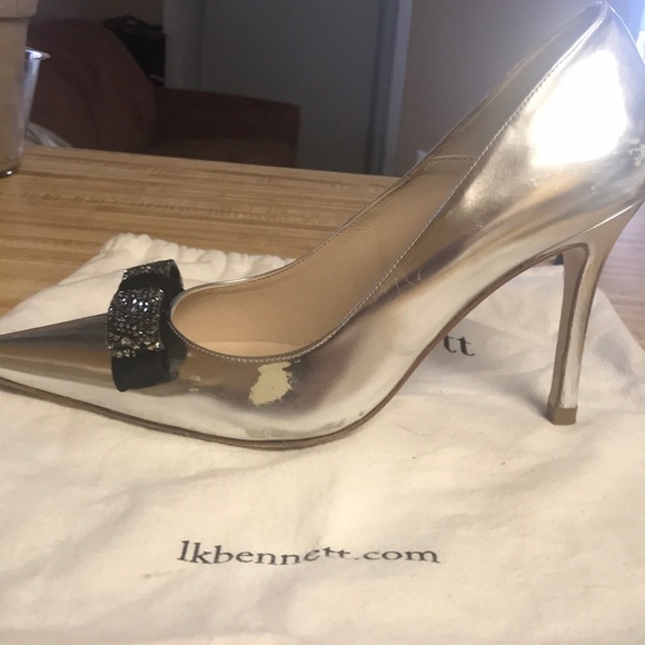 LK Bennett | Shoes | Lk Bennett Silver Metallic Heels With Bows | Poshmark